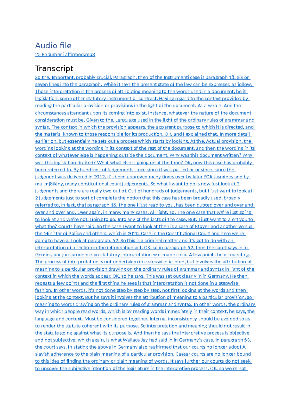 Endumeni 3 Case Summary: Key Insights on Statutory Interpretation - Studocu