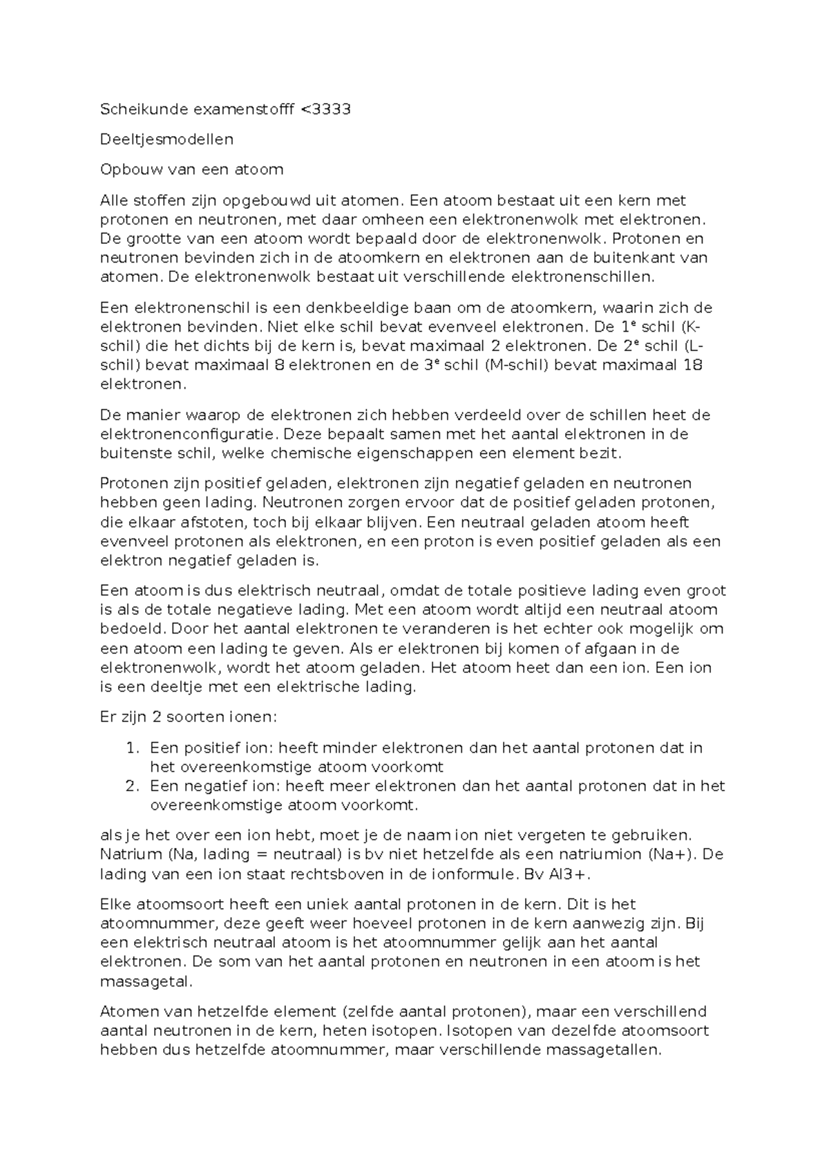 Scheikunde Examenstof: Atomen, Ionen en Moleculaire Structuren ...