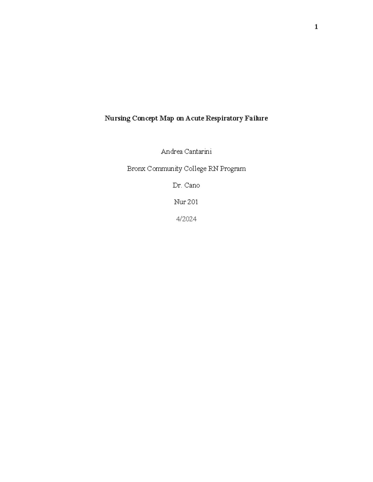 Nur 201: Nursing Concept Map on Acute Respiratory Failure - Studocu