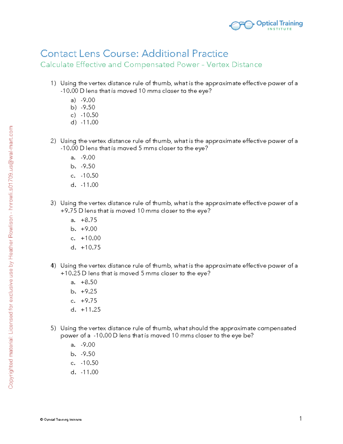 Contact Lens Additional Practice Calculate Effective and Compensated ...