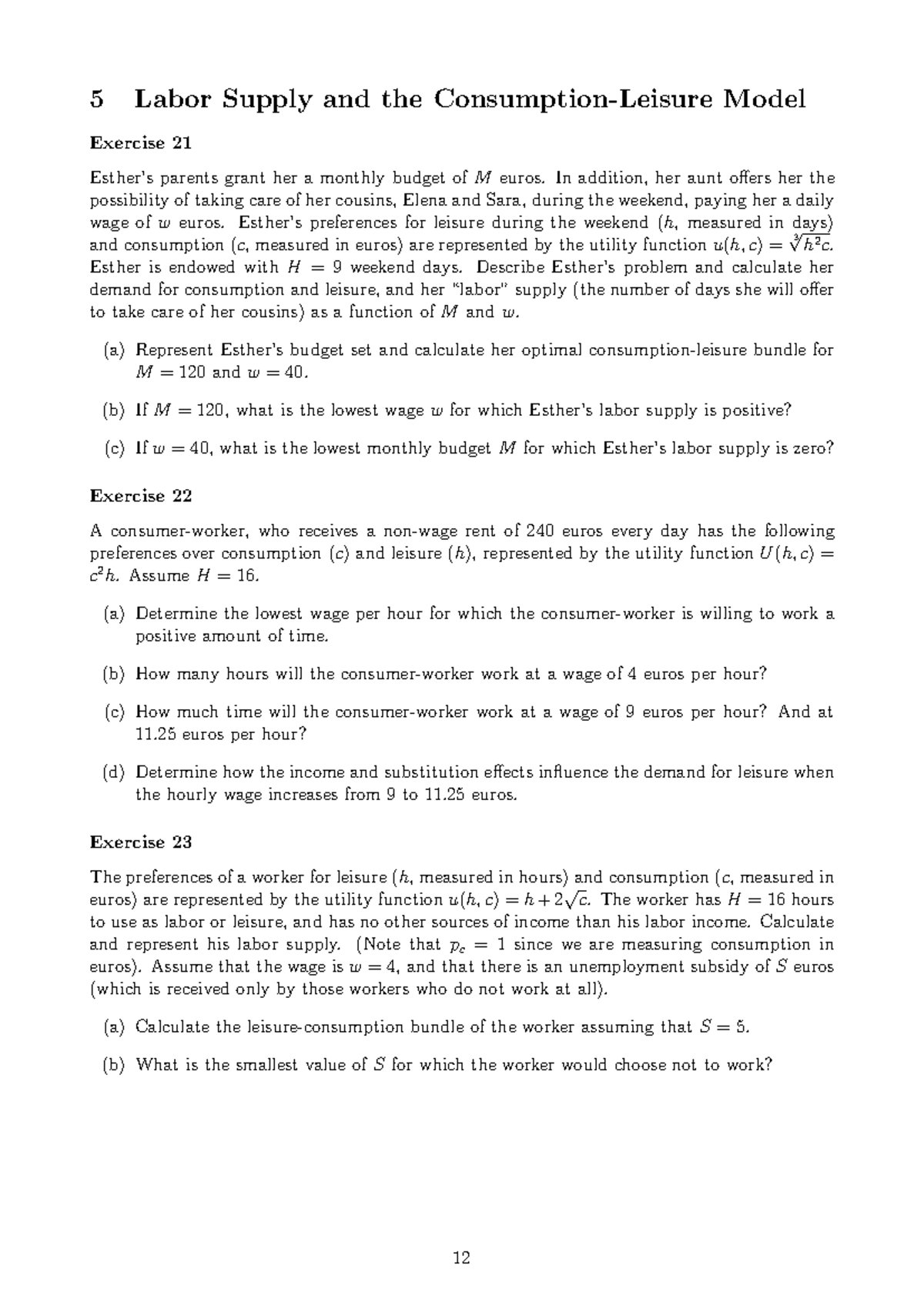 Exercises on Labor Supply and Consumer Theory (2026-12-3) - Studocu