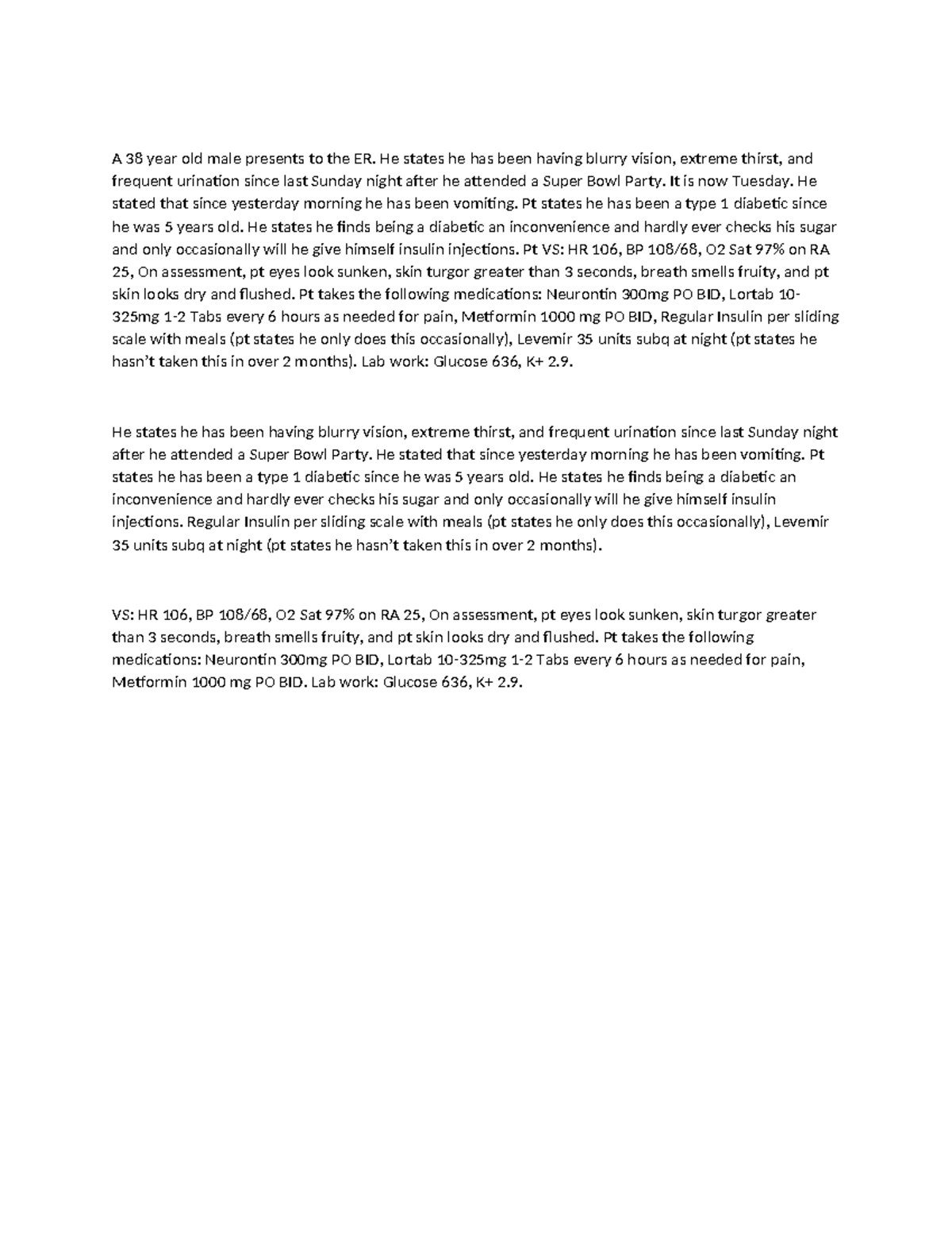 Diabetes Case Study: ER Presentation & Management (APIE) - Studocu