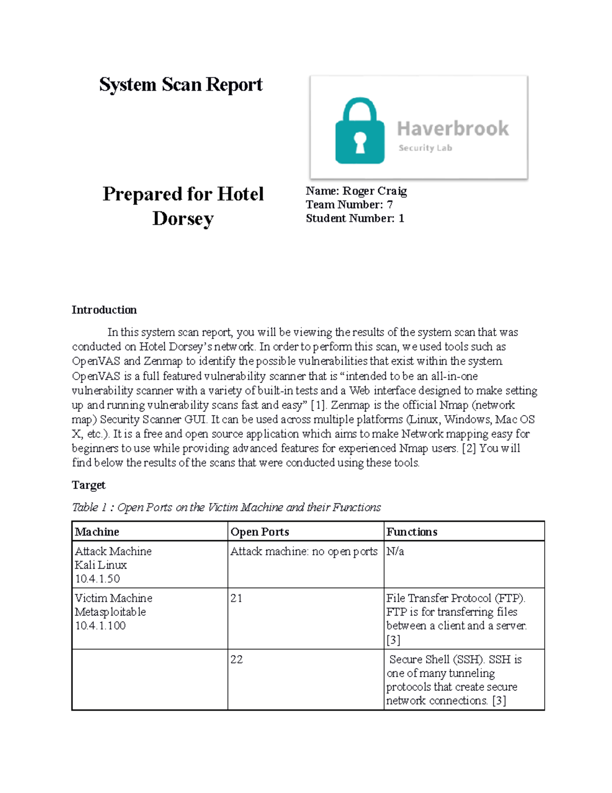 System Scan - Scan - System Scan Report Prepared for Hotel Dorsey Name ...