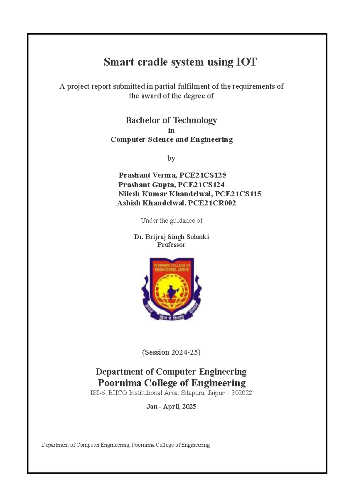 Smart Cradle System Using IoT: Project Report for B.Tech in CSE - Studocu