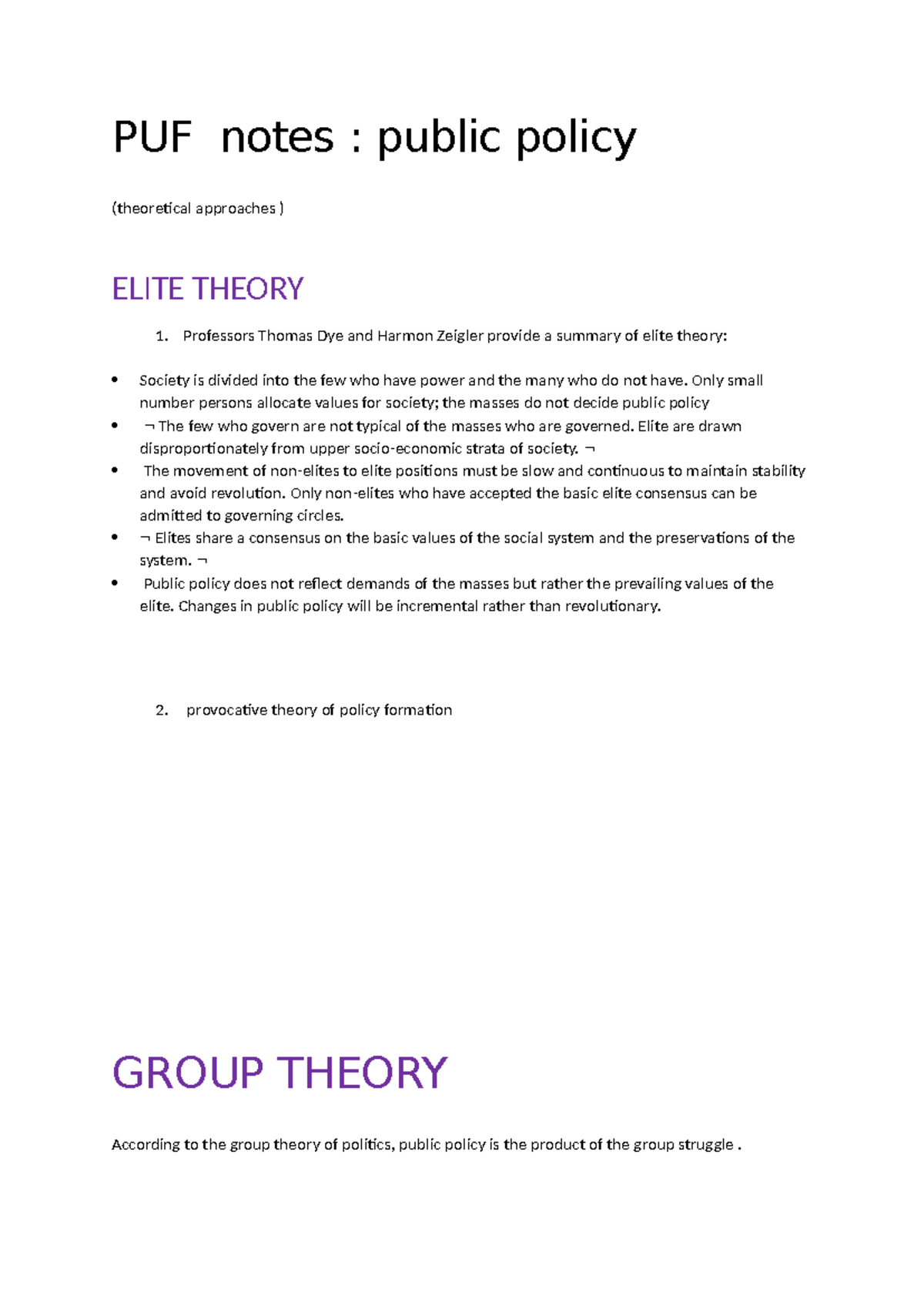 PUF Notes: Theoretical Approaches in Public Policy Analysis - Studocu