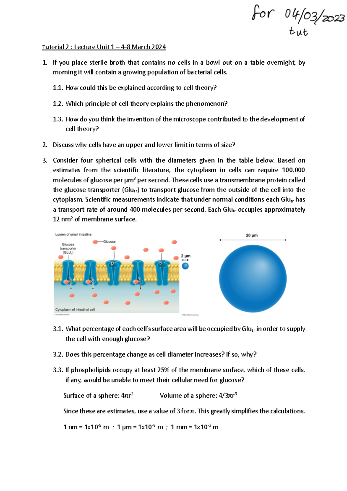 2024 MLB 111 Lecture Unit 1: Cell Theory and Transport Mechanisms - Studocu