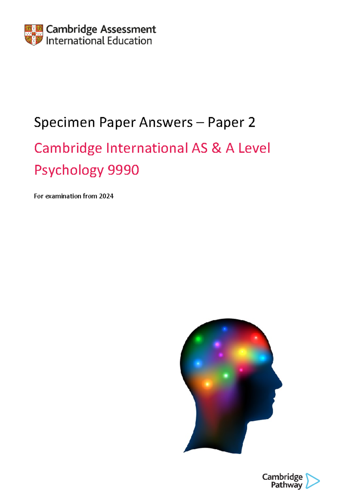 Psychology 9990 Specimen Paper 2 Answers for 2024 Exams - Studocu