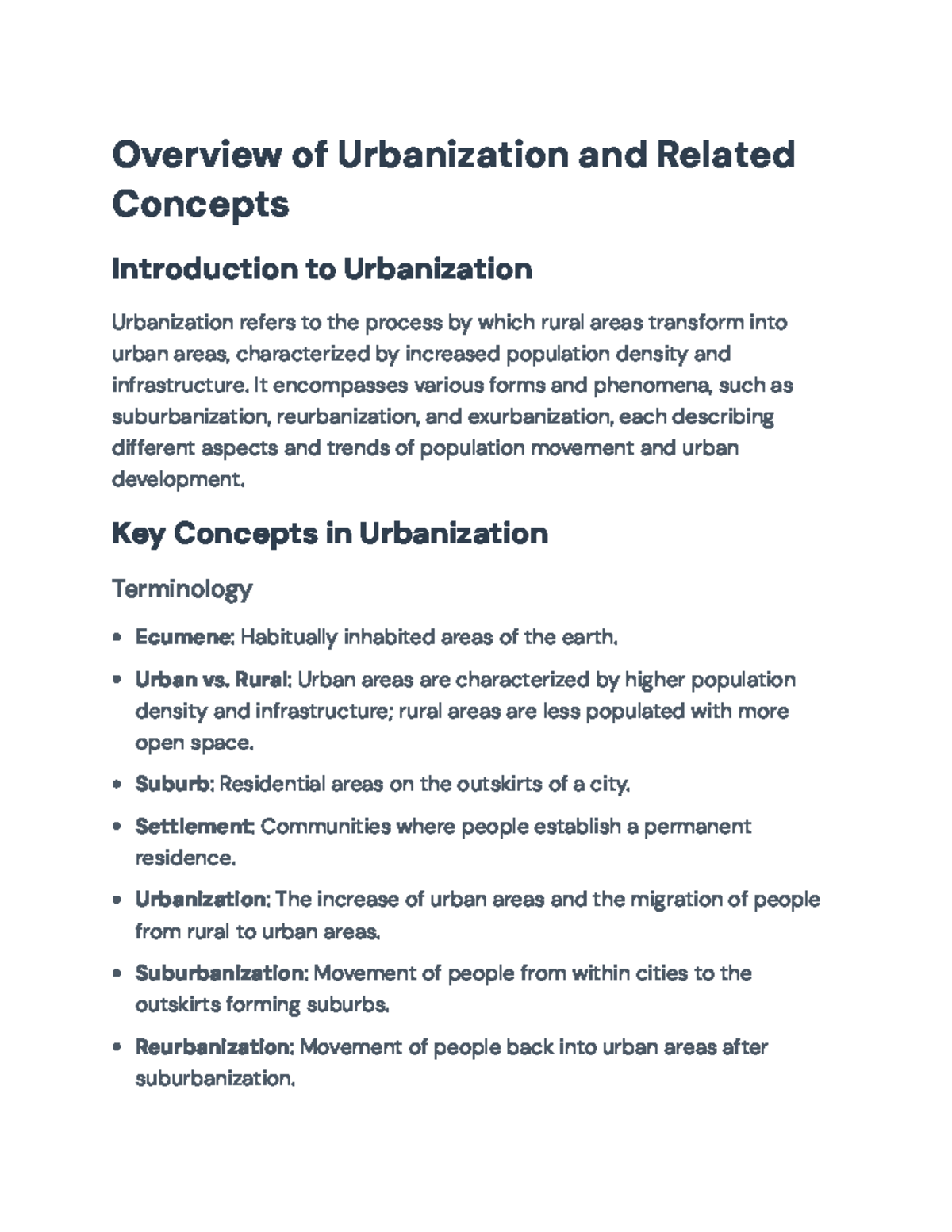 Urbanization: Concepts, Models, Challenges & Planning Strategies (GEOG ...