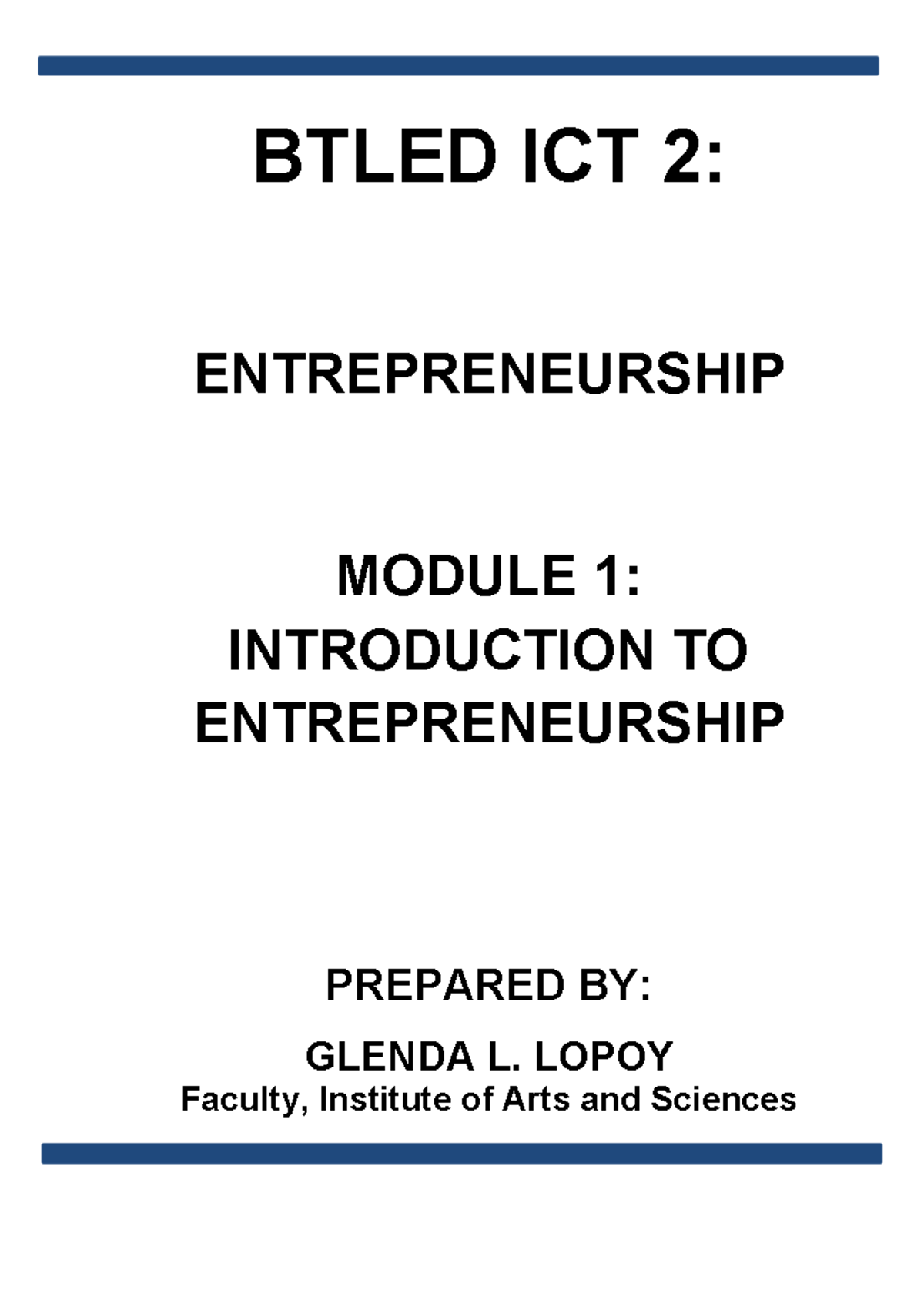 BTLED ICT 2: Module 1 - Introduction to Entrepreneurship Overview - Studocu