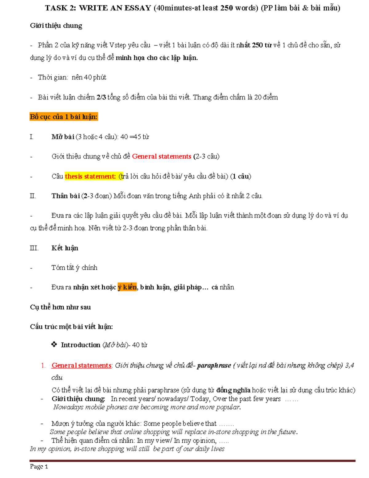 TASK 2: ESSAY WRITING GUIDELINES (VSTEP 1) - ADVANTAGES & DISADVANTAGES ...