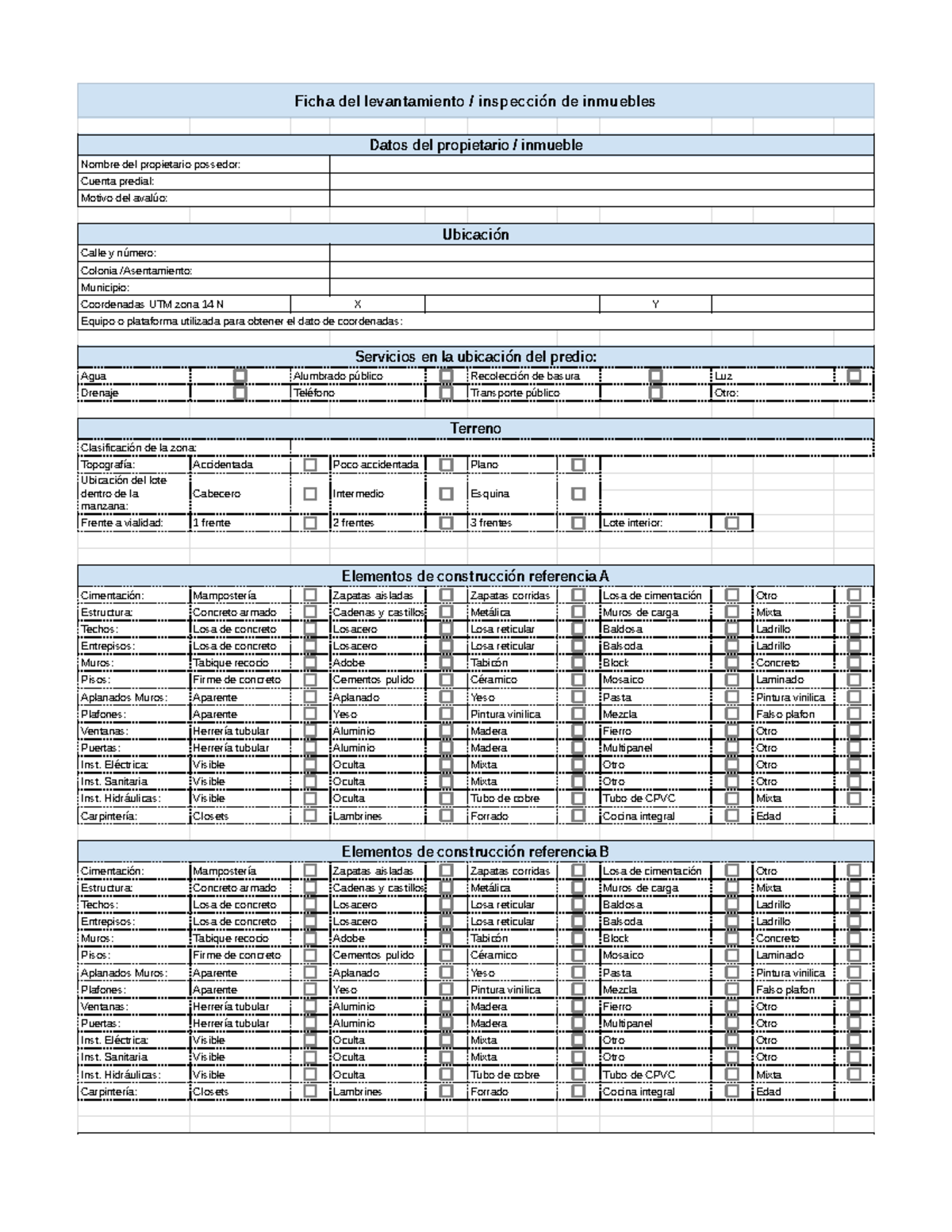 Ficha de visita - Hojas de cálculo de Google - Ficha del levantamiento / inspección de inmuebles ...