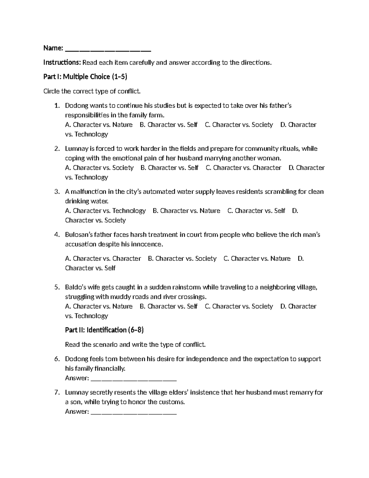 Assessment: Types of Conflict in Literature (ENG101) - Studocu