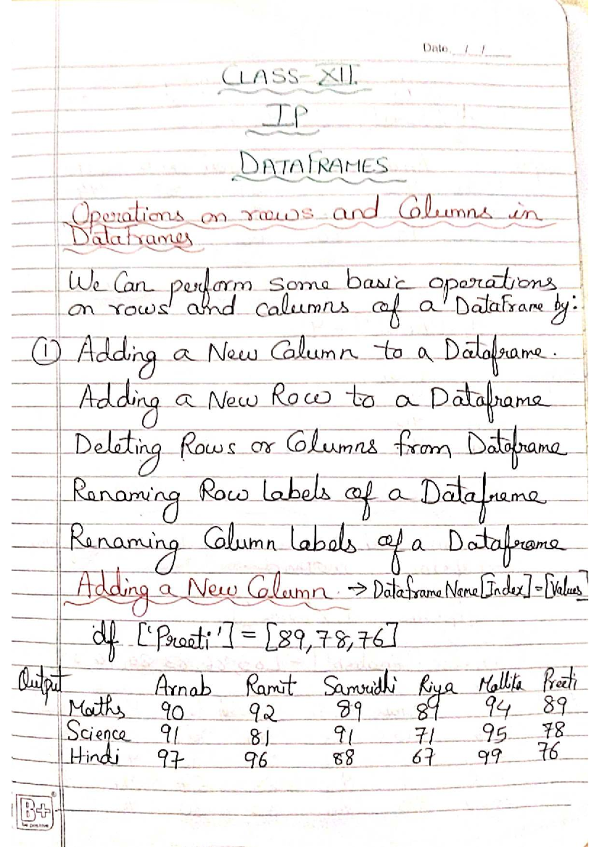 CLASS XII. IP DataFrames: Operations on Rows & Columns - Studocu