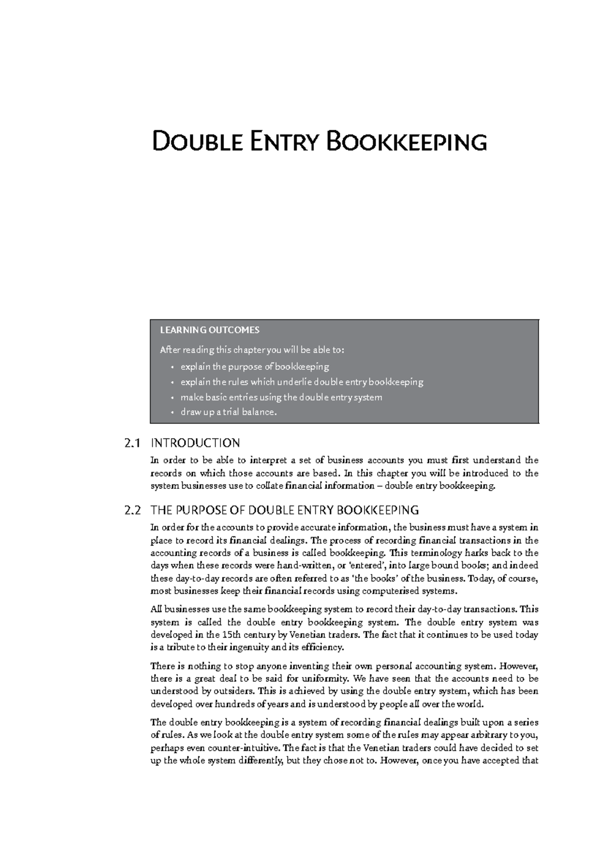 Double Entry Bookkeeping: Chapter 2 Overview and Principles - Studocu