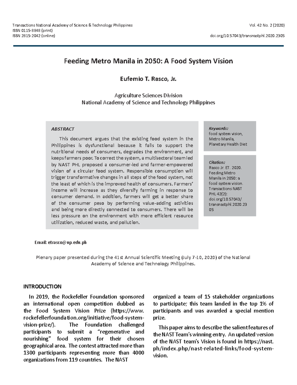 Feeding Metro Manila in 2050: A Vision for Sustainable Food Systems - Studocu