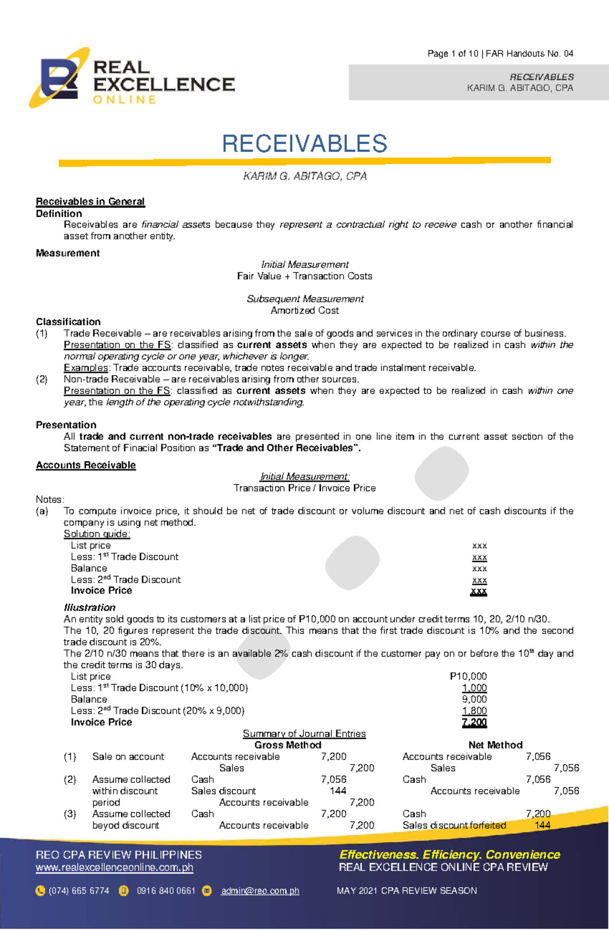 FAR 04: Comprehensive Study Notes on Receivables by Karim G. Abitago ...