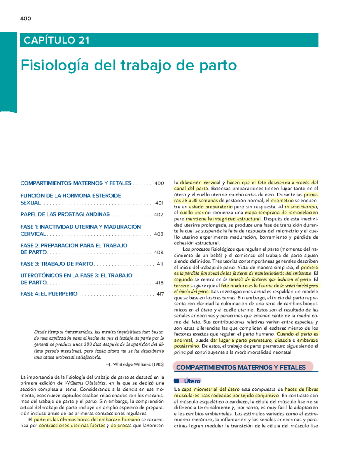 Fisiología del Trabajo de Parto - CAPÍTULO 21 de Williams - Studocu