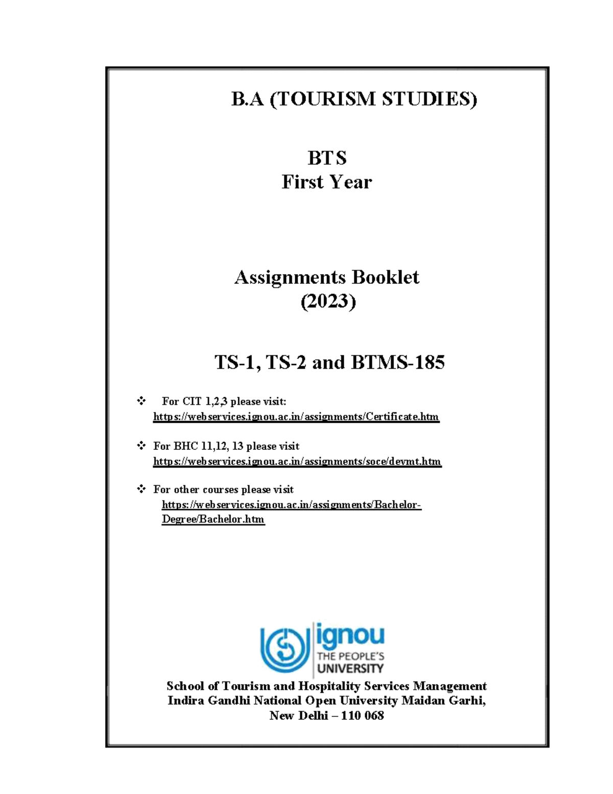 BTS First Year Assignments Booklet (2023) for TS-01, TS-02, BTMS185 - Studocu