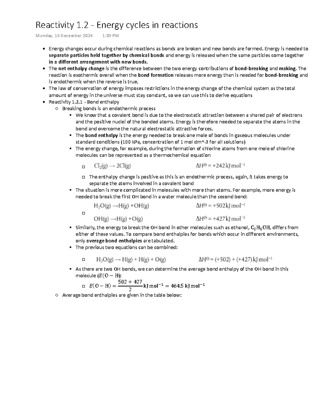 Reactivity 1.1 - Enthalpy Changes and Heat Transfer Analysis - Studocu