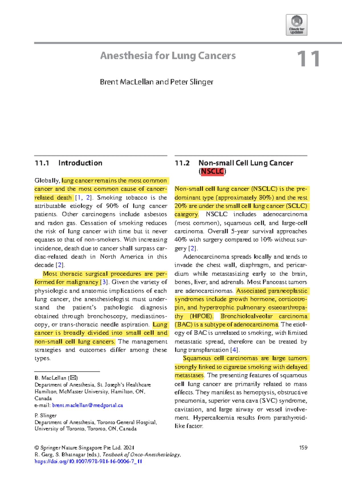 Onco-Anesthesiology Lecture Notes - Anesthesia for Lung CA - 2021 - Studocu