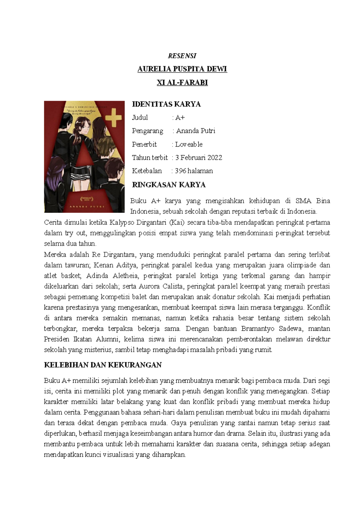 Resensi Novel A+ XI: Identitas Karya oleh Ananda Putri - Studocu