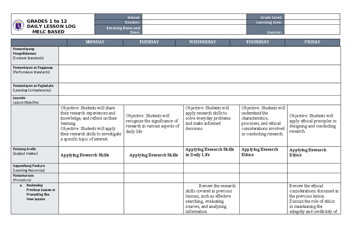WEEK 1 - Lesson Plan for Practical Research 1 (Grades 1-12) - Studocu