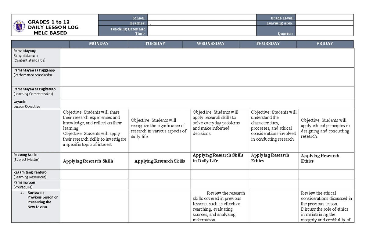 WEEK 3 - Practical Research 1 Lesson Plan: Qualitative Research Focus ...
