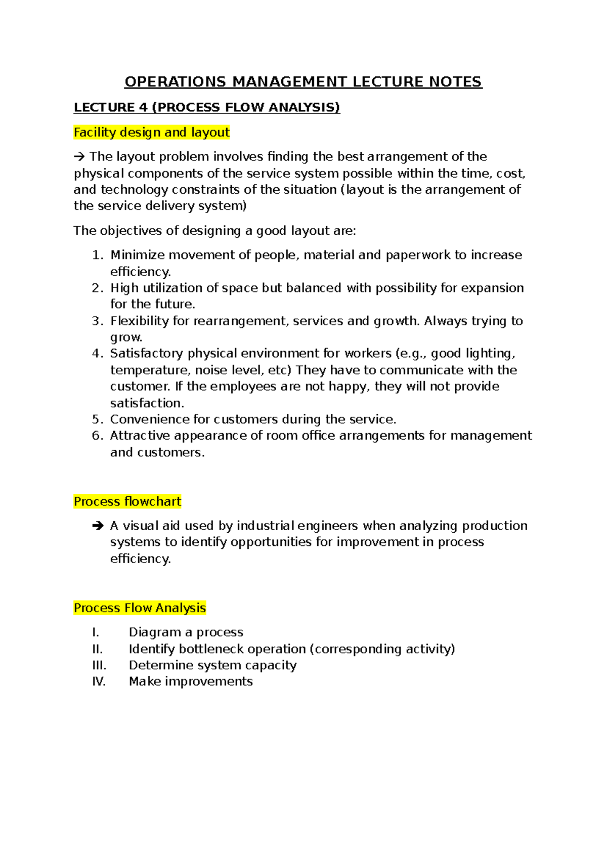 OPERATIONS MANAGEMENT LECTURE NOTES: PROCESS FLOW & JIT SYSTEMS - Studocu