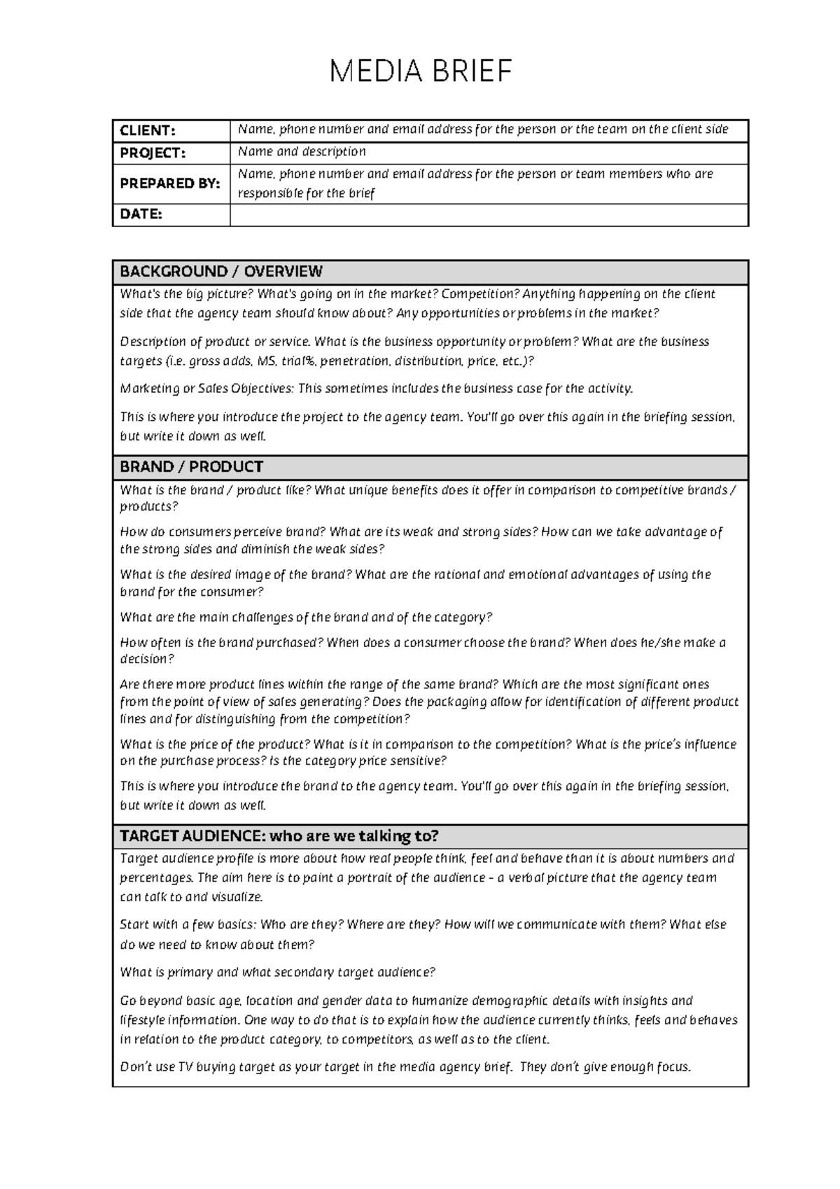 Media Brief Template: Comprehensive Guide for Effective Agency ...