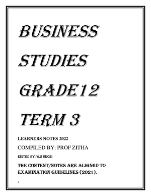 [Solved] BUSINESS STUDIES GRADE 10 TERM 3 SBA TASK PROJECT 4 5 QUESTION ...