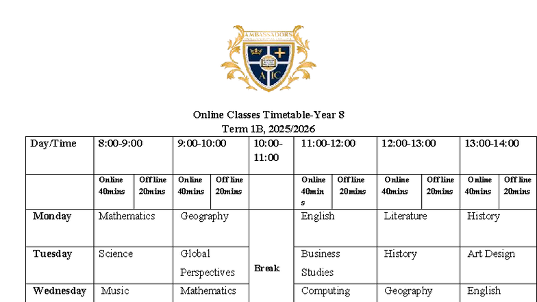 Online Lessons Timetable - Year 8 Term 1B - Studocu