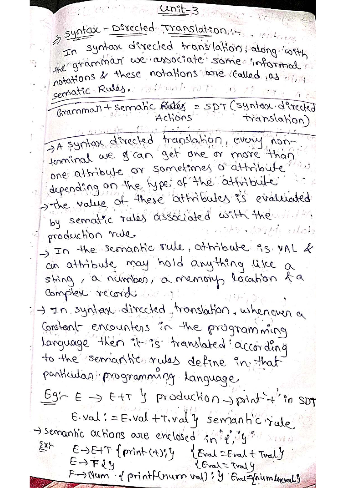 Compiler Design Notes: Syntax Directed Translation (SDT) and Semantic ...