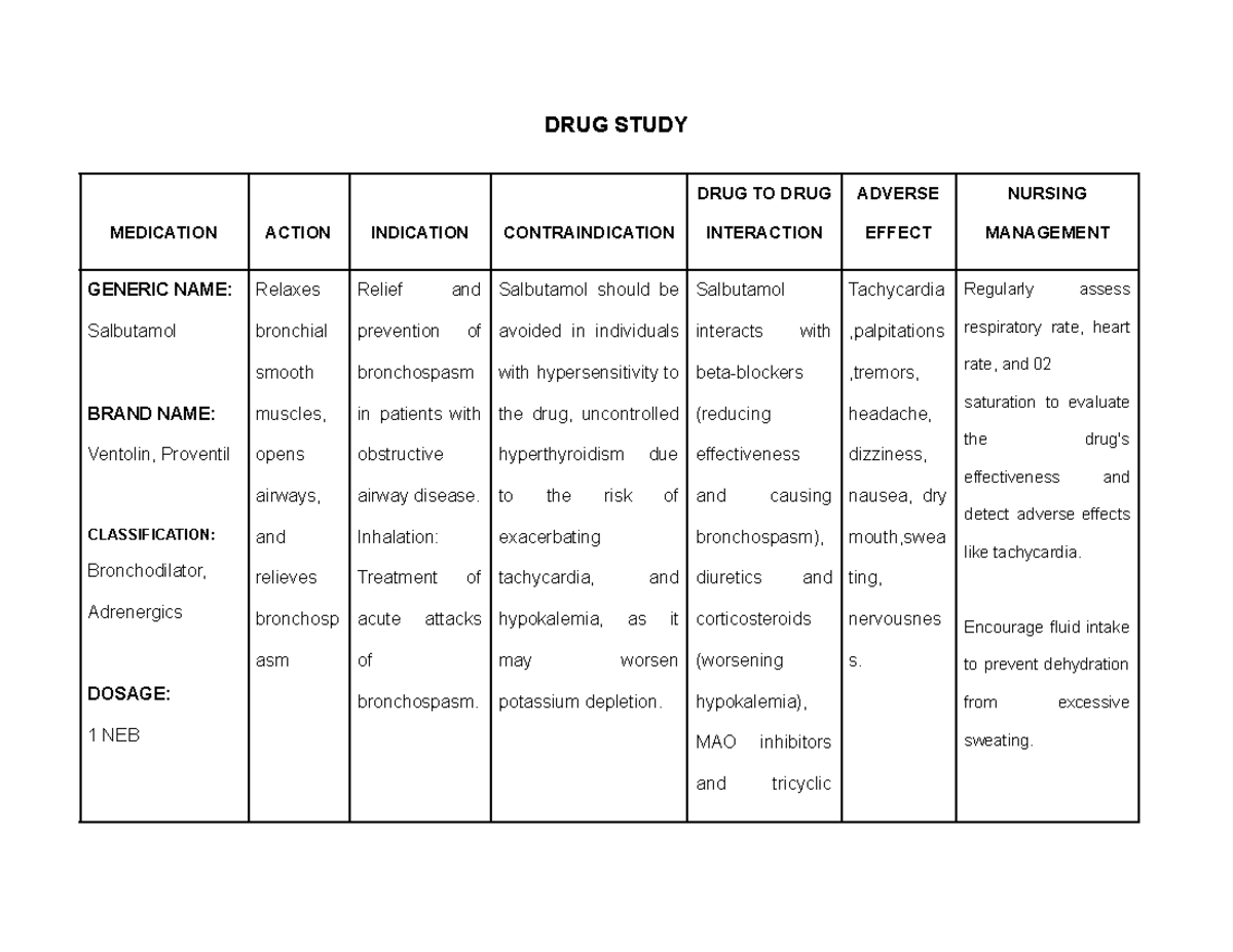 DRUG Study AND NCP 1 - notes - DRUG STUDY MEDICATION ACTION INDICATION ...
