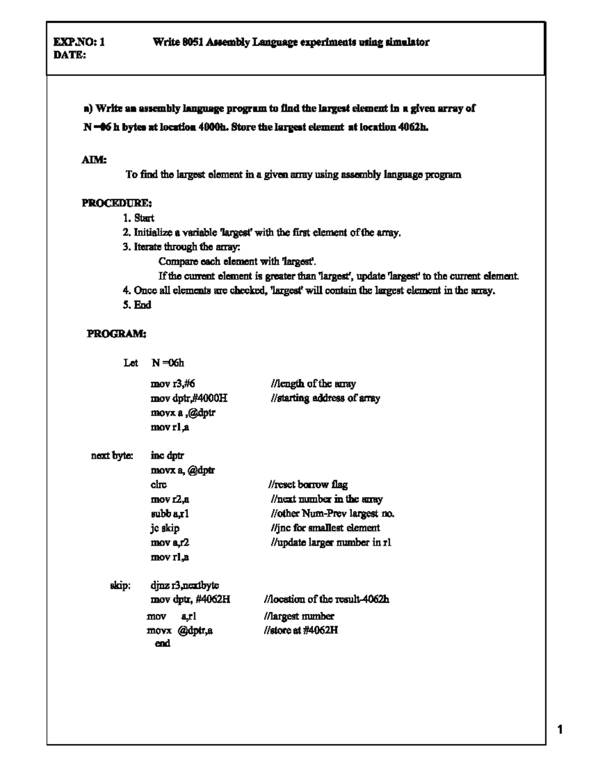 EXP: 1-4 Assembly Language Programs and Experiments Using 8051 ...