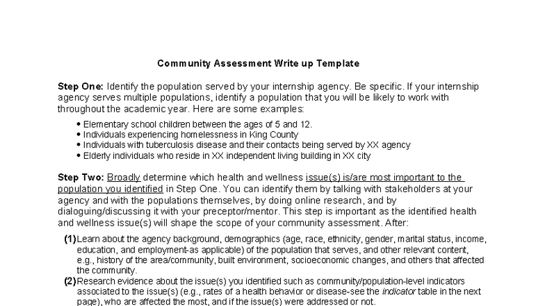 Community Assessment Write-Up Template - FQ23 - Studocu