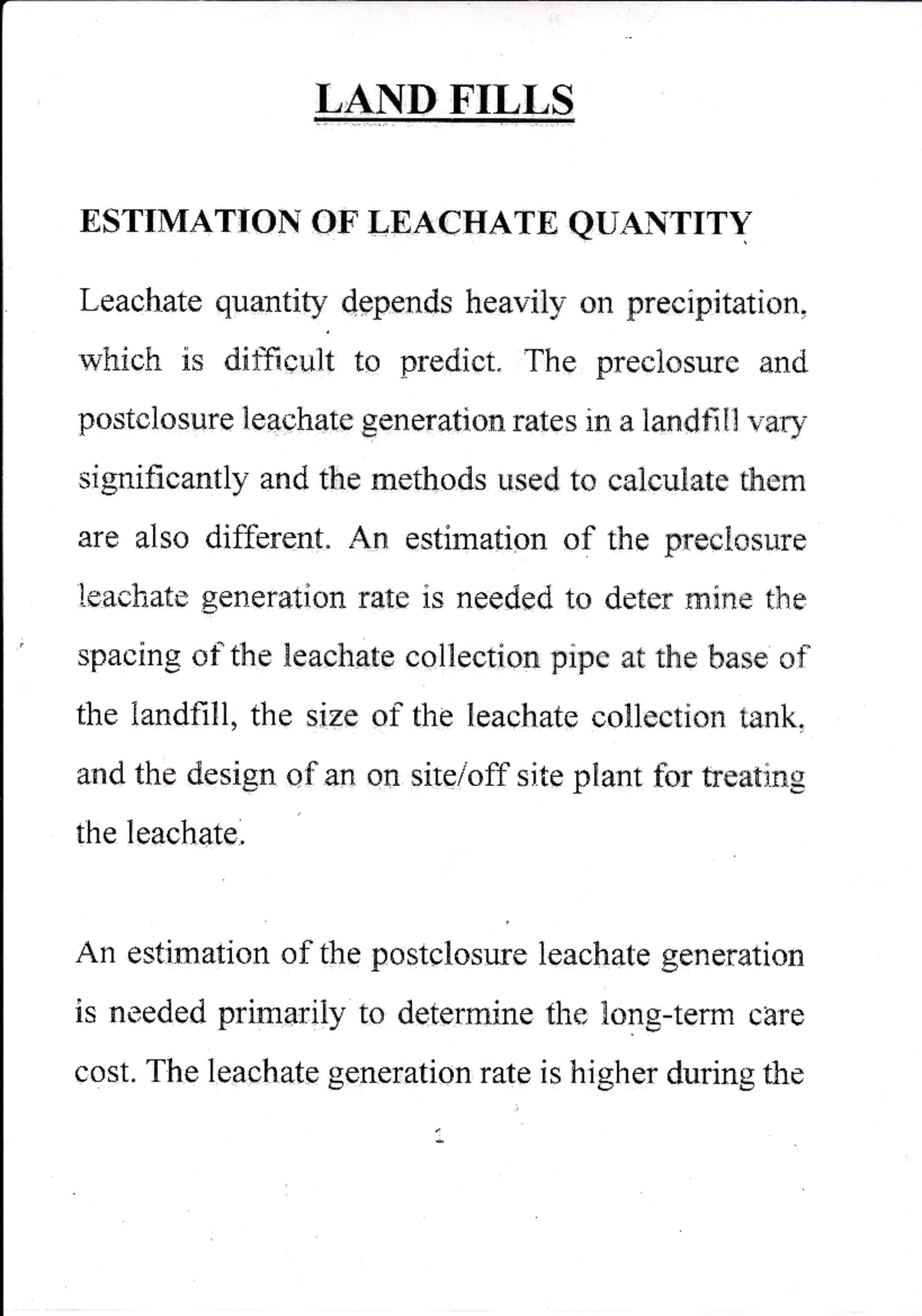 Estimation of Leachate Quantity - ####### LAND FTLLS ESTIMATIOI{ OF ...