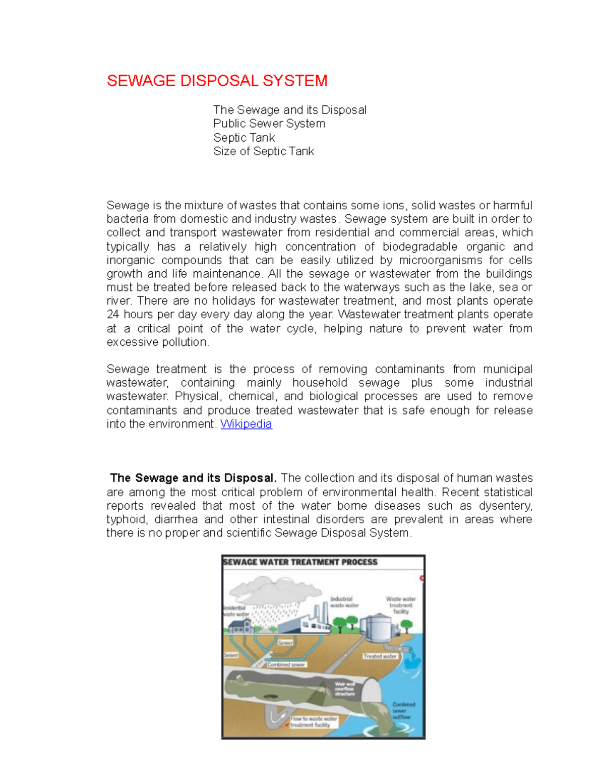 SEWAGE DISPOSAL SYSTEM: Types, Processes, and Calculations - Studocu