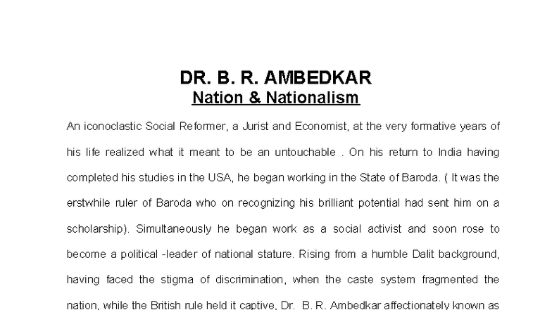 Ambedkar's Vision of Nation & Nationalism: DSE Essay Notes - Studocu