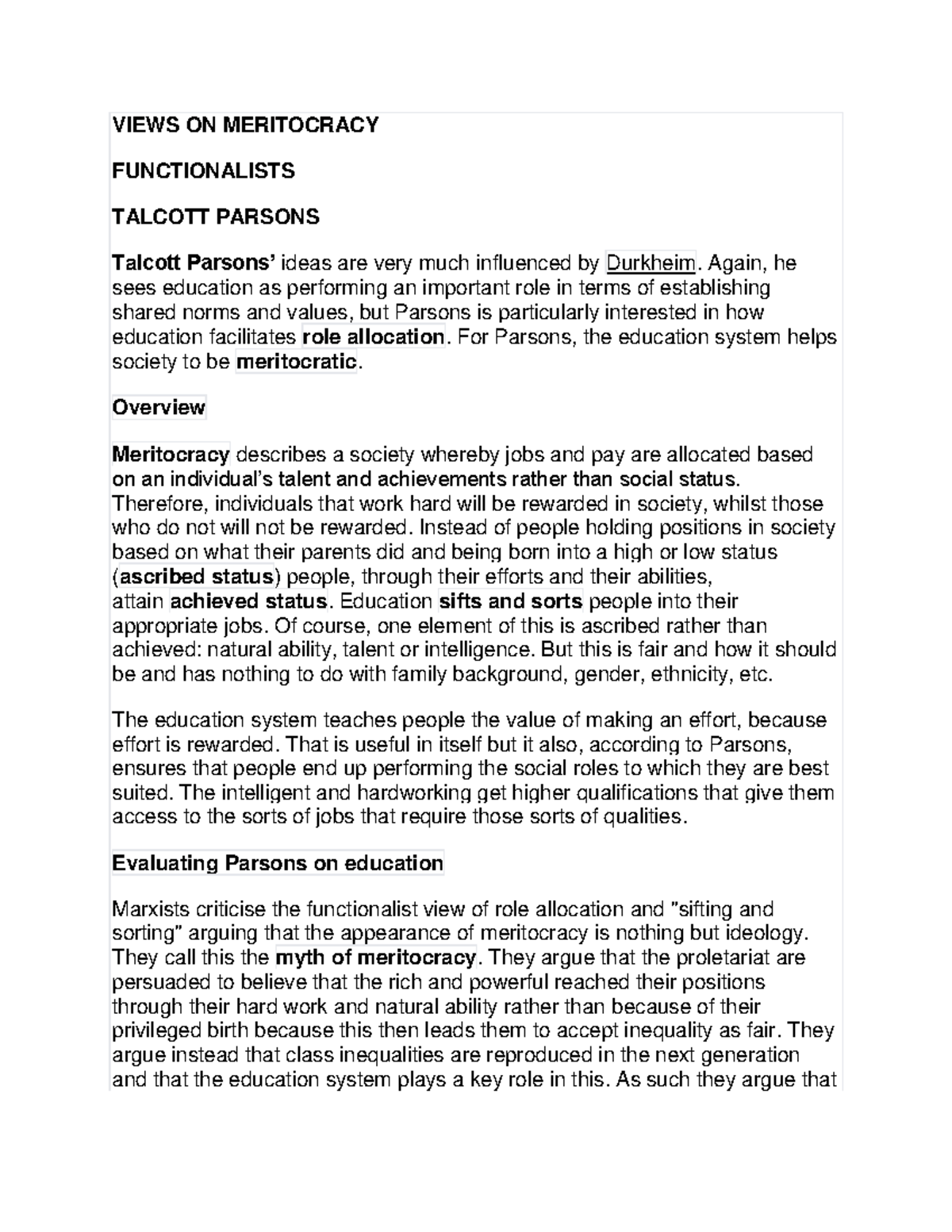 VIEWS ON MERITOCRACY IN EDUCATION: FUNCTIONALIST PERSPECTIVES - Studocu
