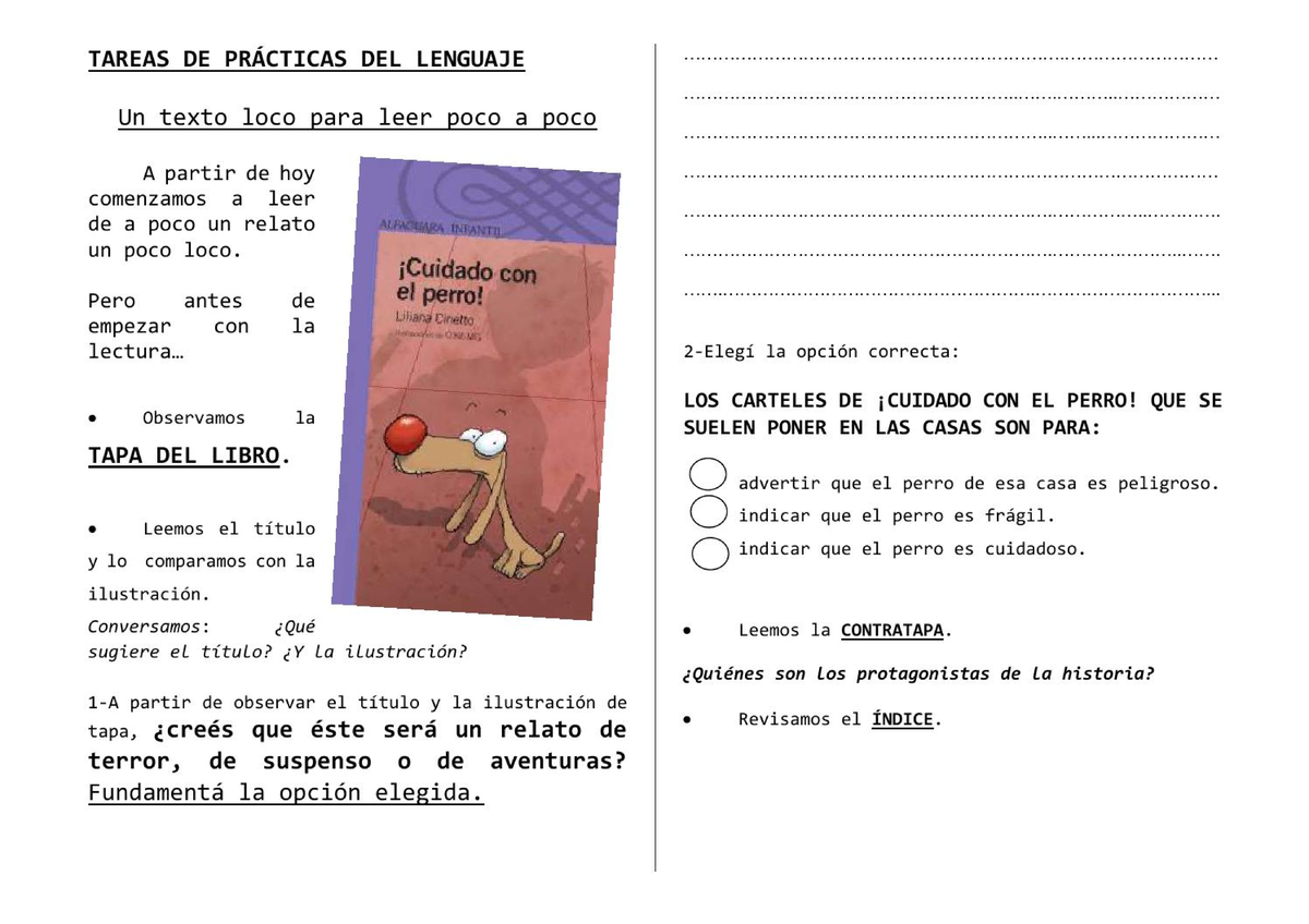 Cuidado con el perro: Actividades de lectura y comprensión (Lengua ...