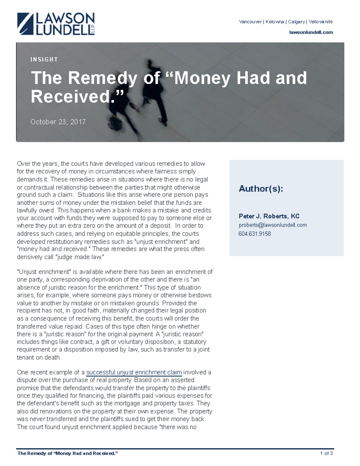 The Remedy of Money Had and Received: Legal Insights and Applications ...