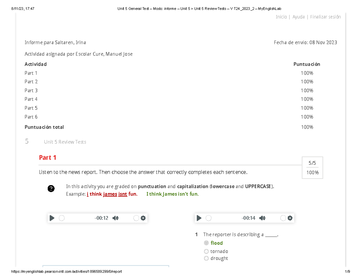 Unit 5 Review Test – My English-1 – V T24 2023 2 – Final Exam - Studocu
