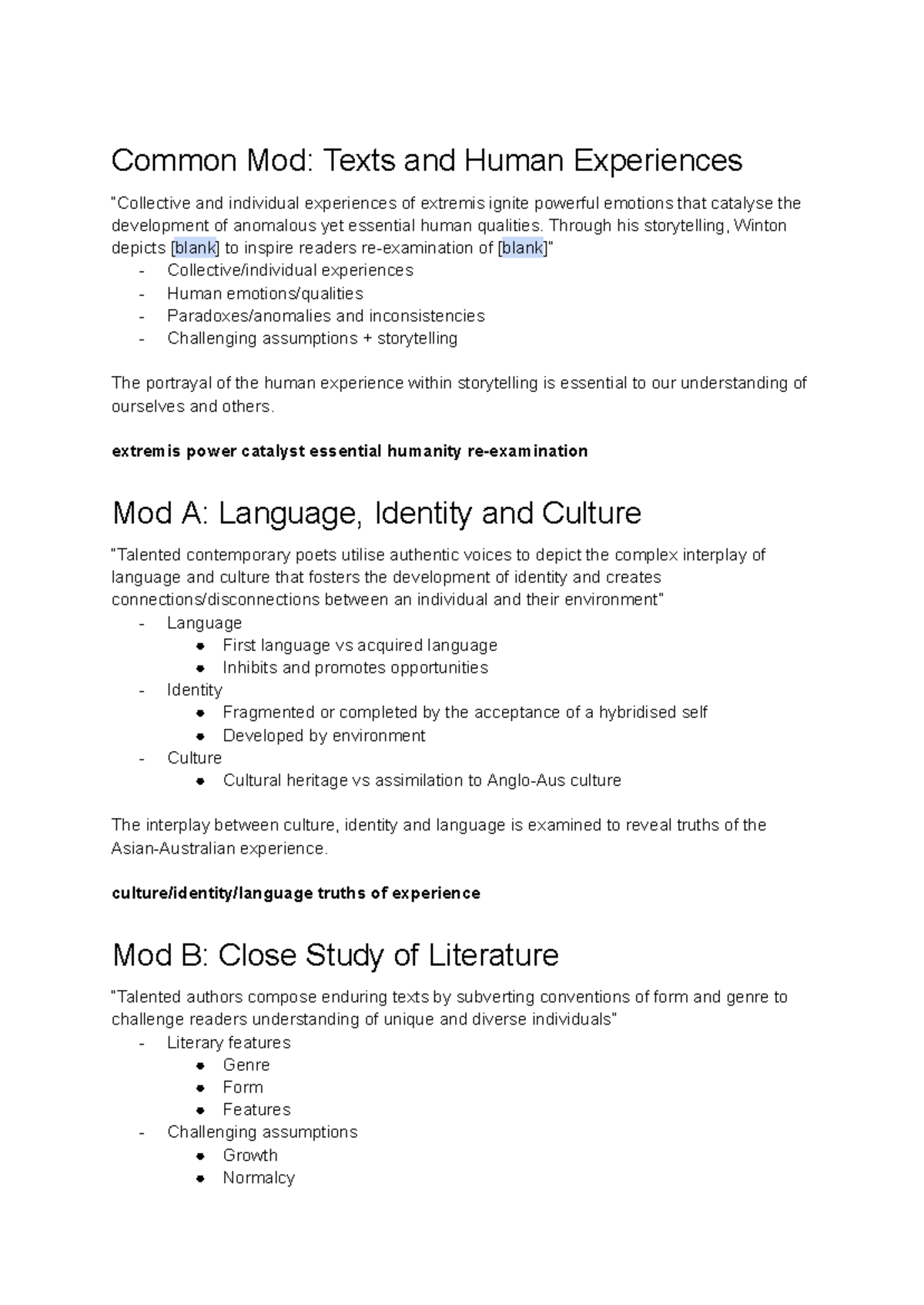 Common Mod: Essay Overviews for Language, Identity & Literature - Studocu