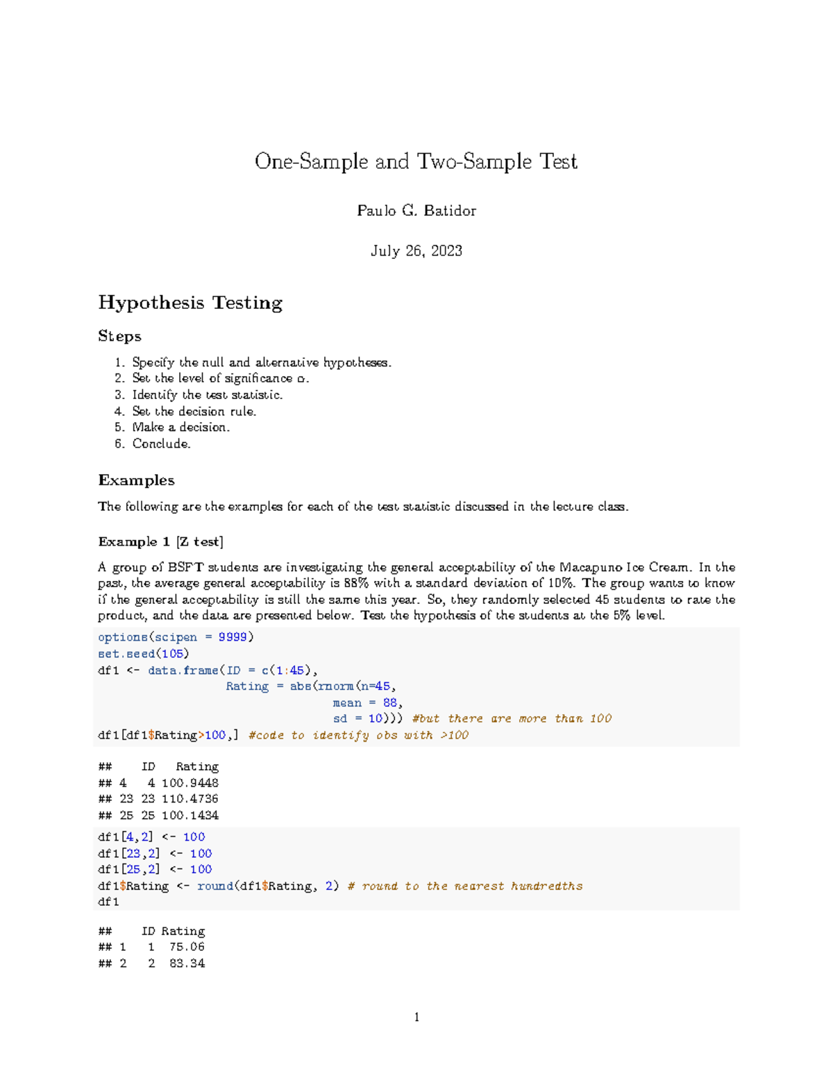 Session-2 - Unlock - One-Sample and Two-Sample Test Paulo G. Batidor ...