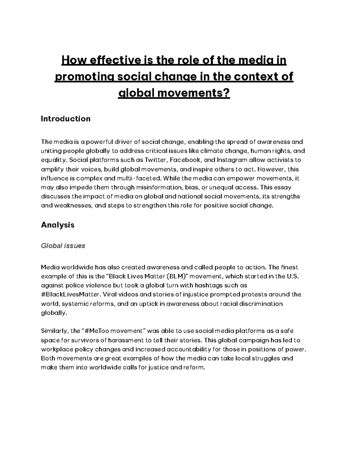 The Role of Media in Promoting Social Change: A Mock Essay (2025) - Studocu