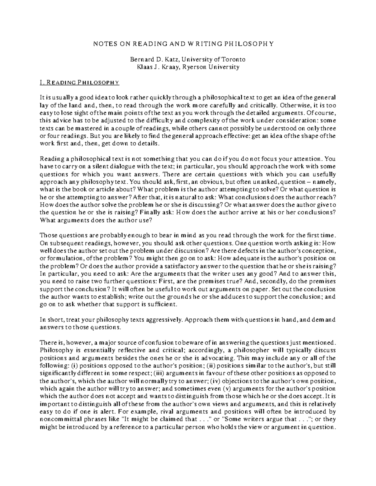 PHIL 101: Notes on Reading and Writing Philosophy Techniques - Studocu