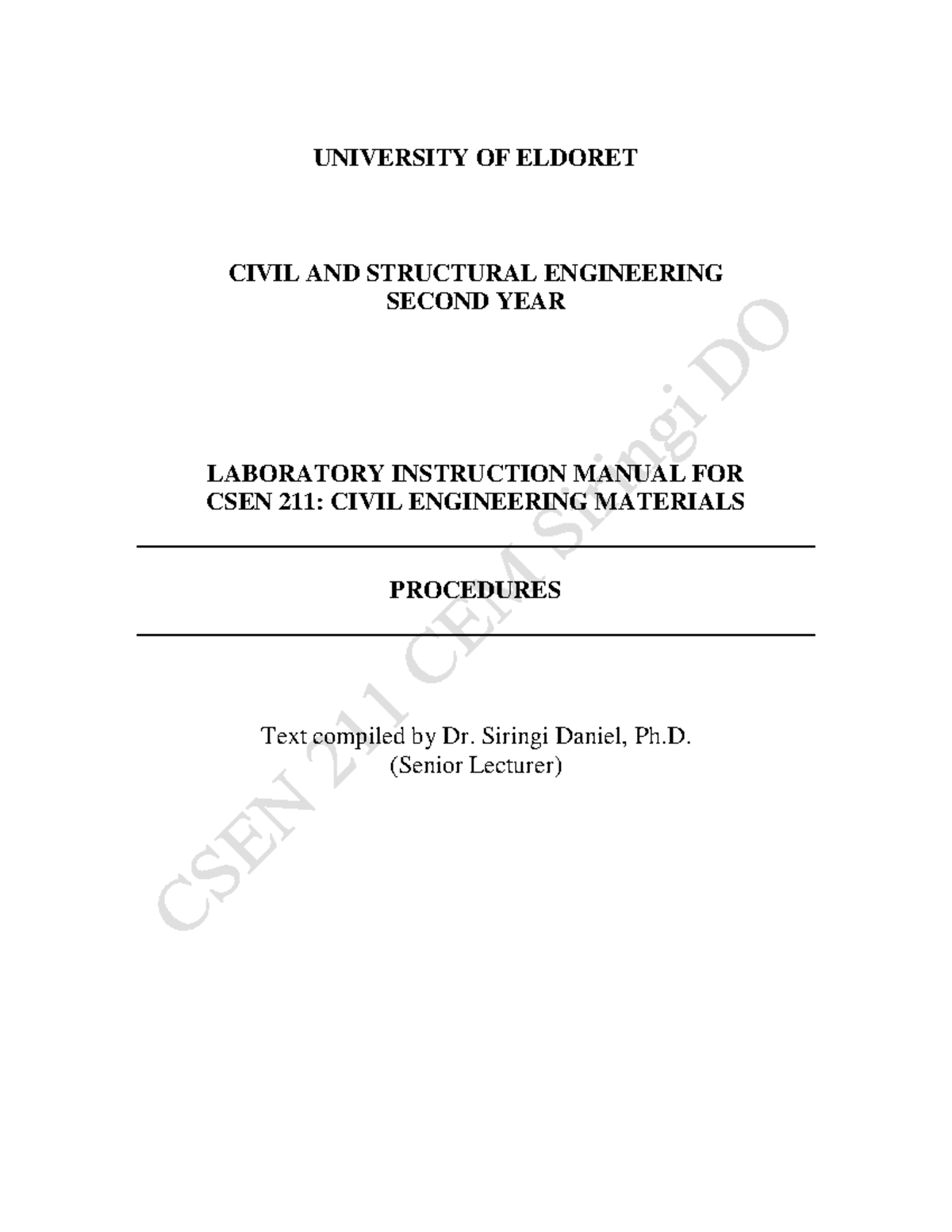 CSEN 211 Civil Engineering Materials Practicals Manual Copy 3 ...