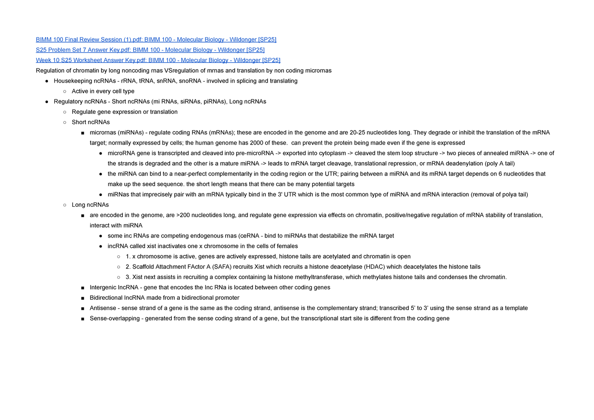 BIMM 100 Final Exam Study Guide: Molecular Biology Concepts - Studocu