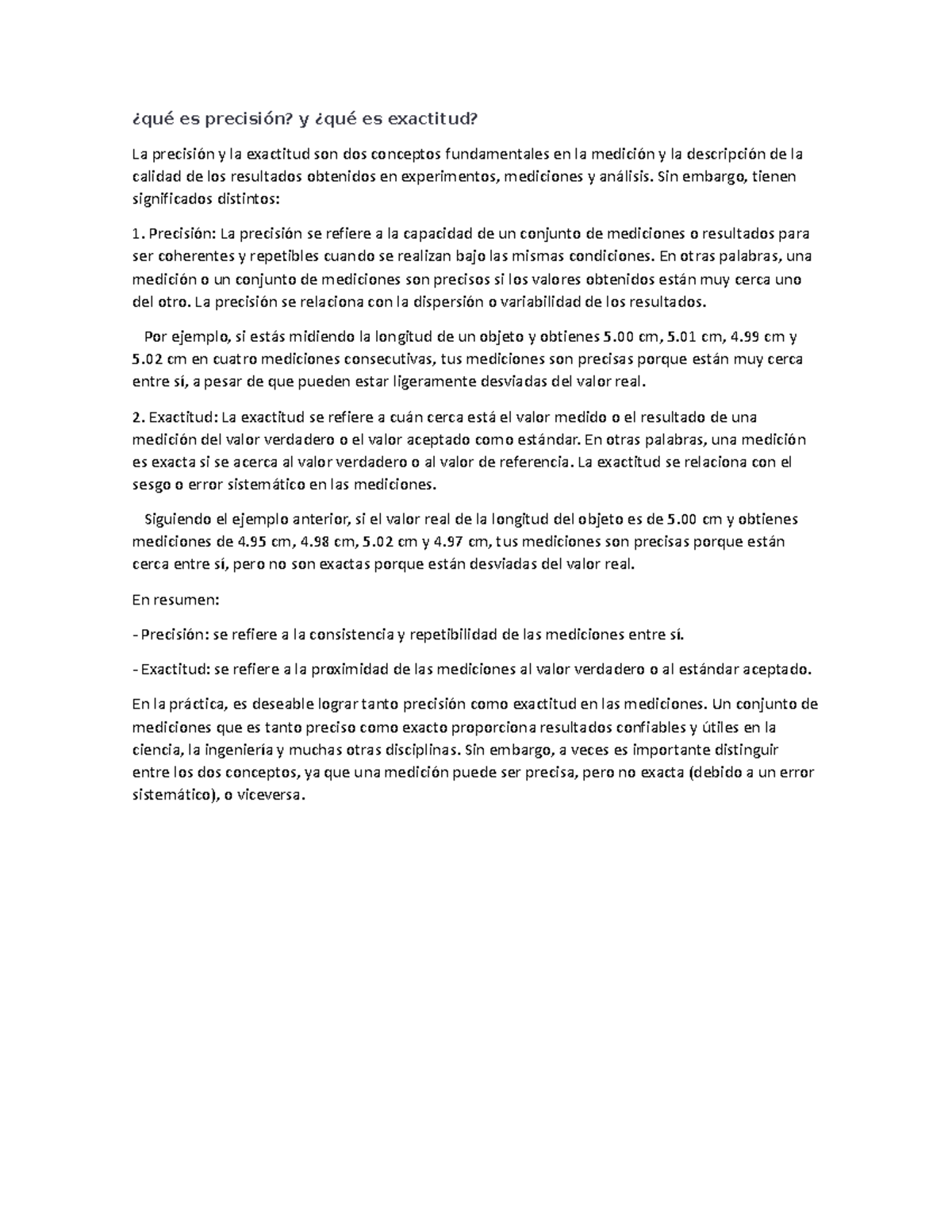 Precisión y Exactitud: Conceptos Clave en Mediciones - Studocu