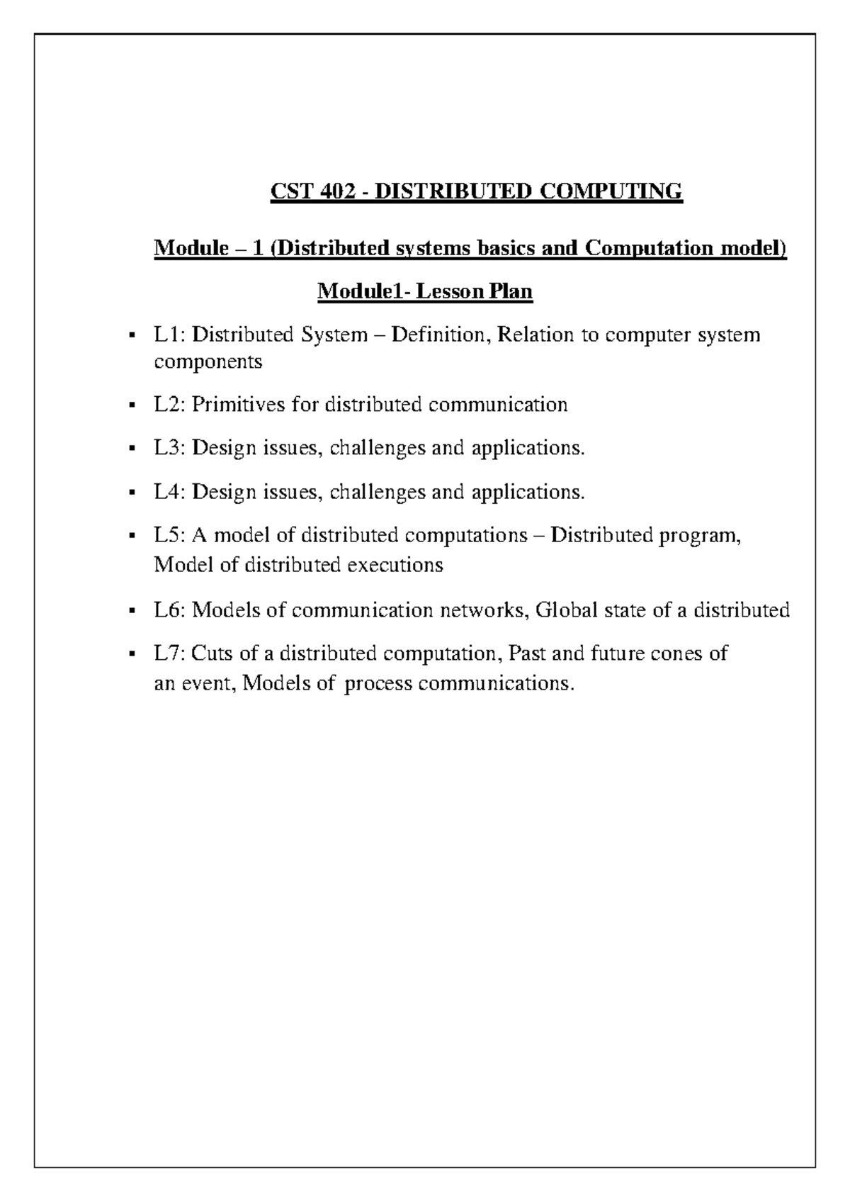 CST 402 DISTRIBUTED COMPUTING Module 1 Lesson Plan: Basics & Models - Studocu